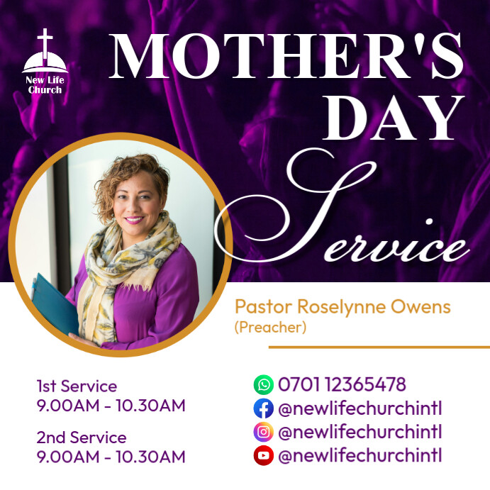 Purple Professional Church Mothers Day Sunday Service Instagram Post Template | PosterMyWall