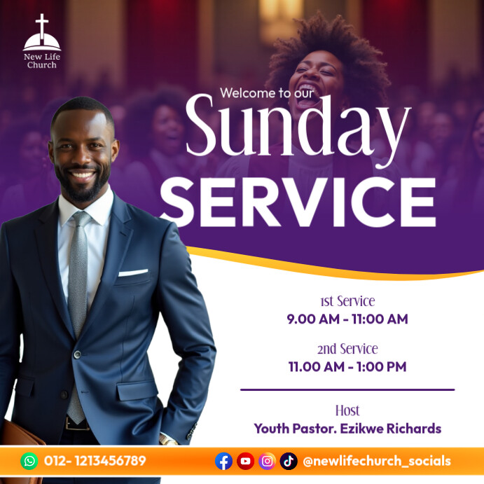 Copy of Purple Professional Church Sunday Service Invitation Pastor Preacher Portrait Photo ...