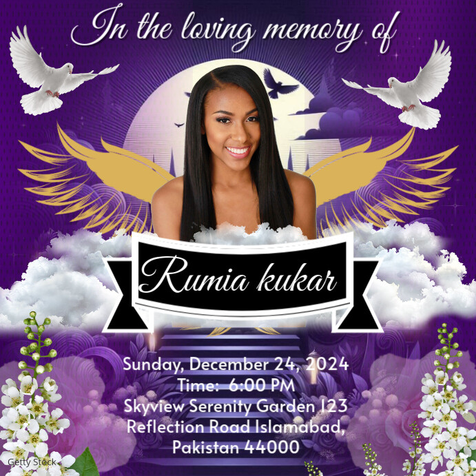 Purple Professional Funeral Flyer Death Anniversary Announcement ...