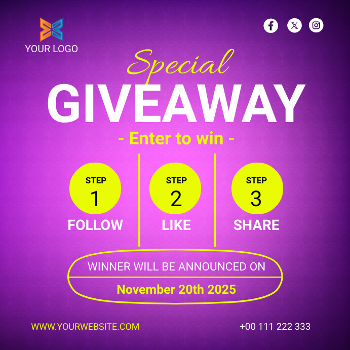 Plantilla de Purple Professional Giveaway Poster Instagram | PosterMyWall