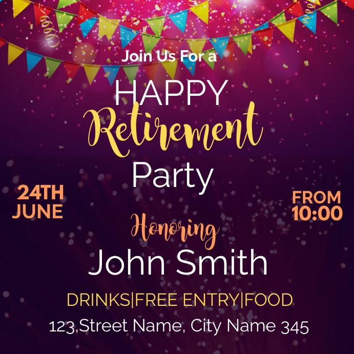 Purple Professional Happy Retirement Square ( Template | PosterMyWall