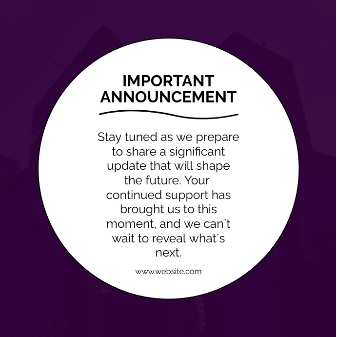 Purple Professional Important Announcement No Templat | PosterMyWall