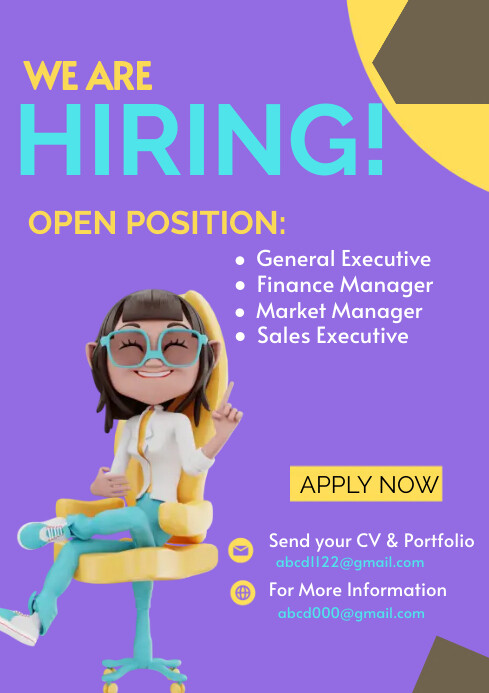 Purple Professional Job Flyers 2024 A2 Template | PosterMyWall