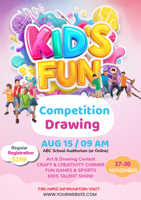 Cópia de Purple Professional Kids Fun Fair Flyer A4 | PosterMyWall