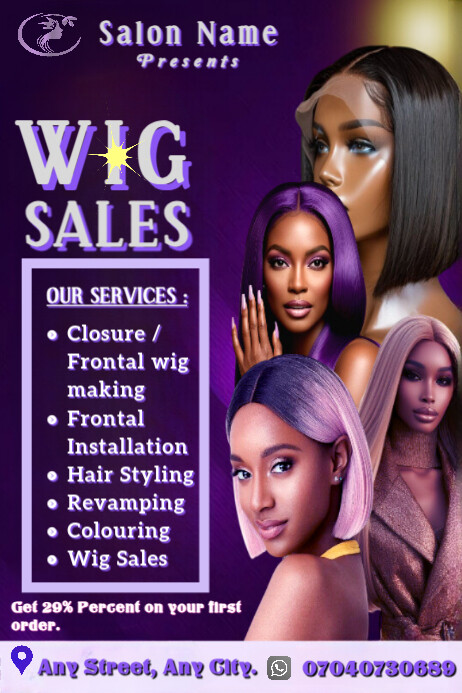Copy of Purple Professional Mega Promo Wig Sales Flyer Poster ...
