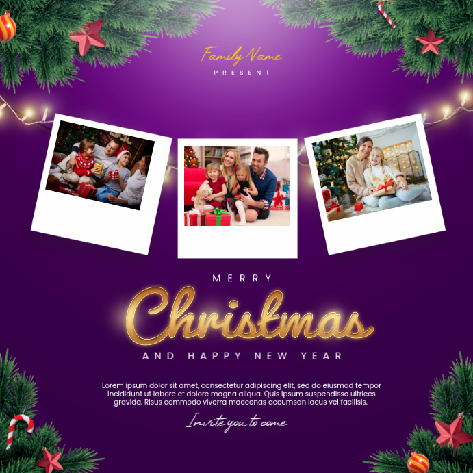 Purple Professional Merry Christmas And Happy New Year Instagram Post ...