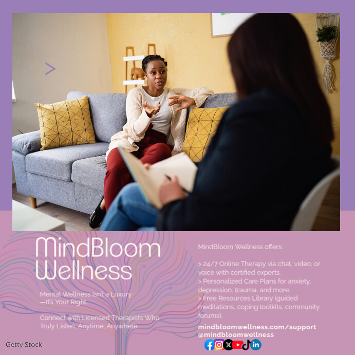 Purple Professional Mindbloom Wellness Mental Wellness Therapy Instagram Post Template ...