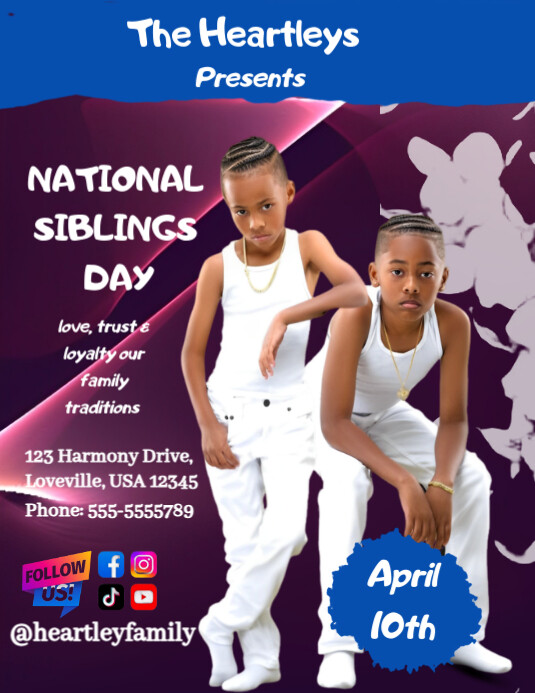 Purple Professional National Siblings Day Flyer (us Letter) Template ...
