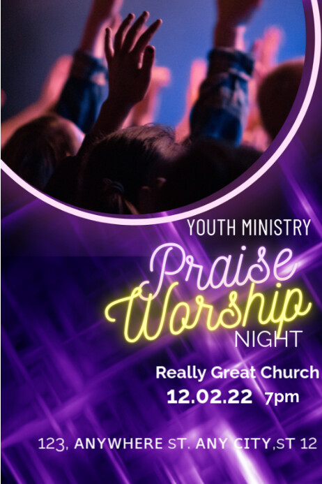 Purple Professional Praise And Worship Poster Template | PosterMyWall
