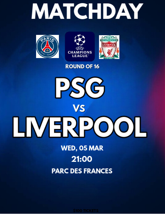 Plantilla de Purple Professional Psg Vs Liverpool Flyer (us Letter ...