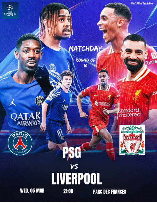 Purple Professional Psg Vs Liverpool Ucl Matchday Flyer (us Letter ...