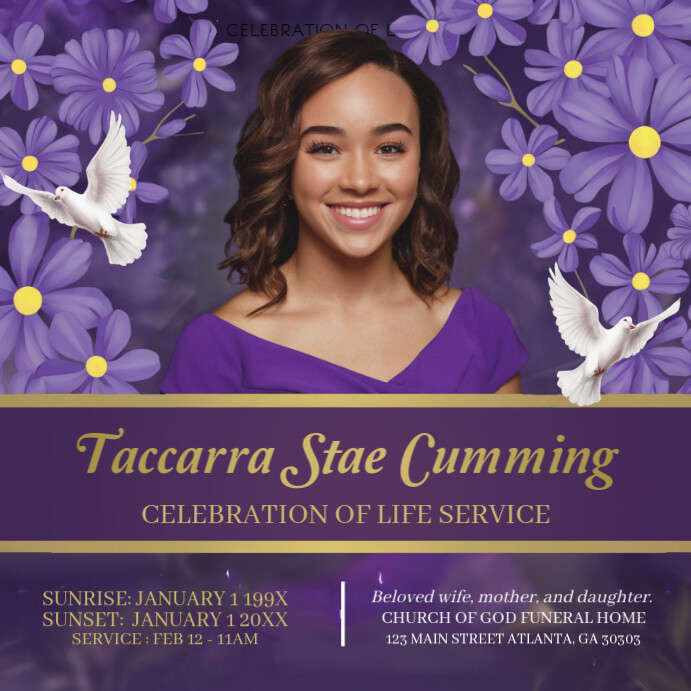 Purple Professional Purple Funeral Flyer, Death Announcement, Obituary ...