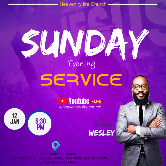 Copy of Purple Professional Sunday Evening Service Instagram Post ...