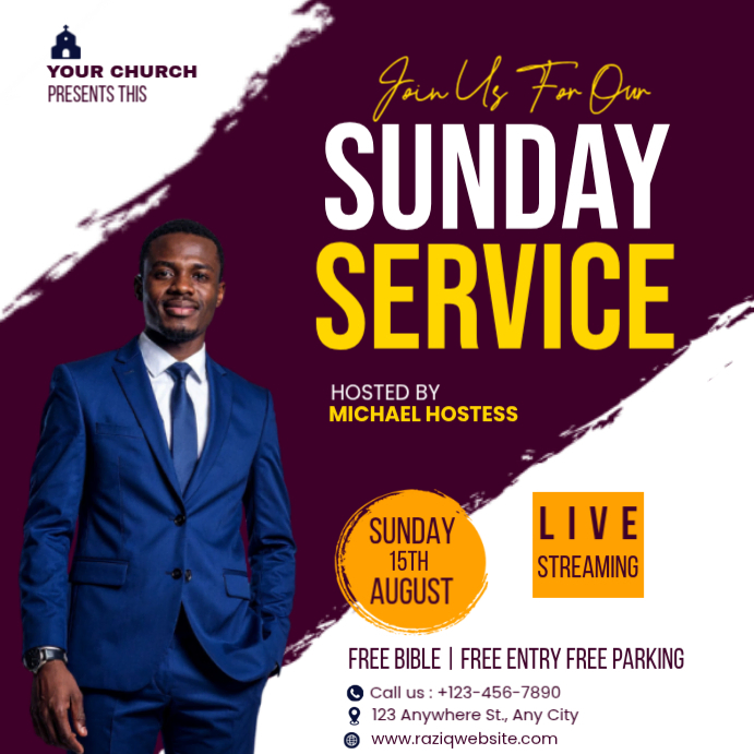 Purple Professional Sunday Service Instagram Post Template | PosterMyWall