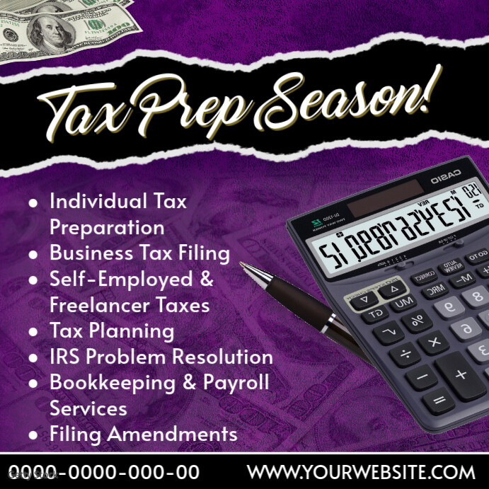Purple Professional Tax Preparation Flyer Instagram Post Template | PosterMyWall