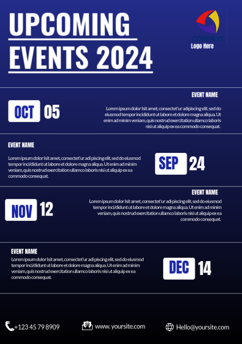 Purple Professional Upcoming Events Calendar A4 Template | PosterMyWall