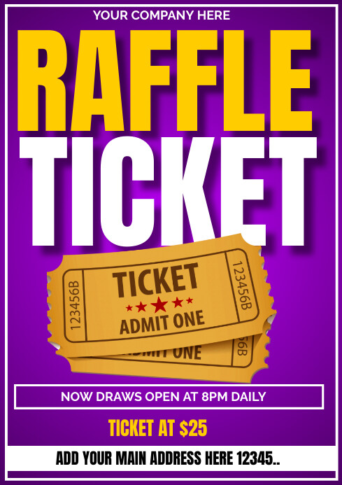 Purple Raffle Ticket Contest Flyer Poster A4 Template | PosterMyWall