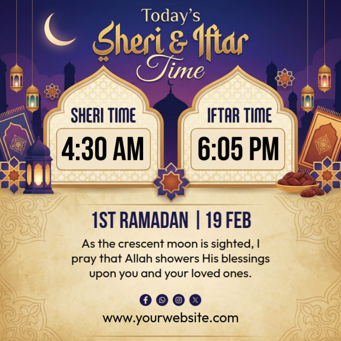 Purple Ramadan Sheri and Iftar Timings Instagram Post Template ...