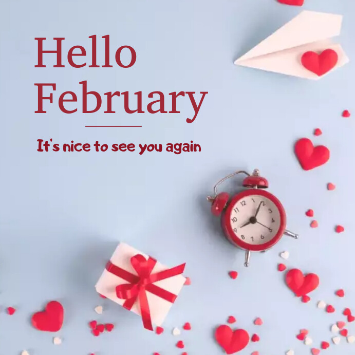 purple red hello february template | PosterMyWall