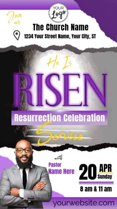 Purple Royal He Is Risen Post Reel Instagram Reel Template | PosterMyWall