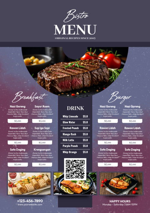 Copy of Purple Rustic Food Menu A4 | PosterMyWall