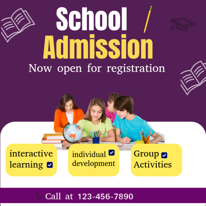 Purple School Registration Instagram Post Template | PosterMyWall