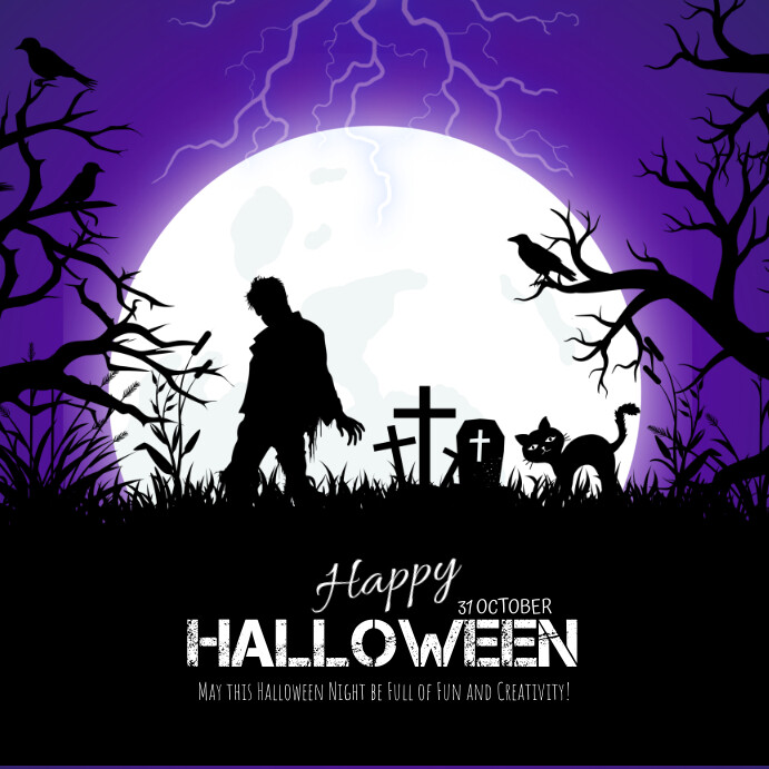 Purple Simple Happy Halloween Instagram Post Template | PosterMyWall