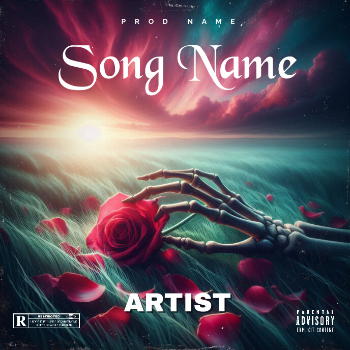 Purple Skeleton Hand With Roses Album Cover Templat | PosterMyWall