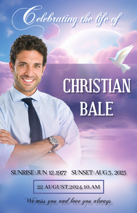 Purple sky funeral program template | PosterMyWall