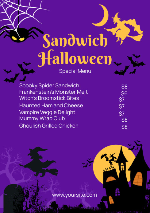 Purple Special Halloween Menu Template | PosterMyWall