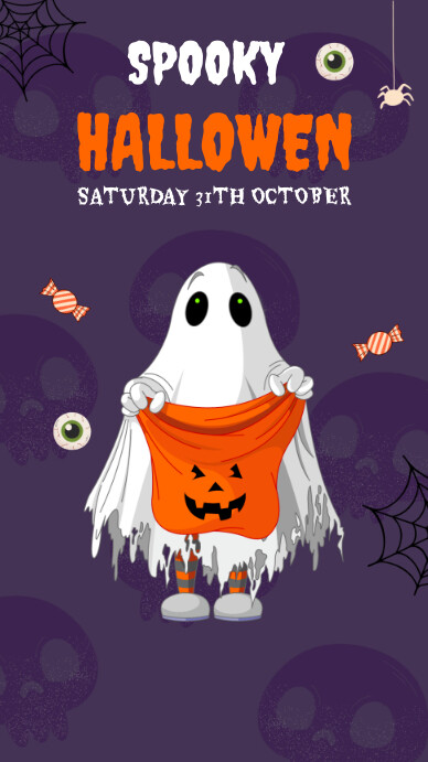 Purple Spooky Halloween Ghost Instagram Story Template | PosterMyWall