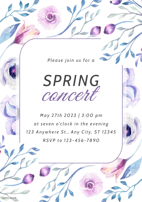 Purple Spring Concert Invitation Card Template | PosterMyWall