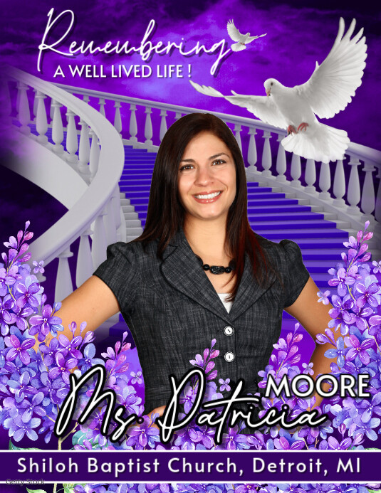 purple stairs and flowers Funeral Flyer Memorial Flyer Template ...