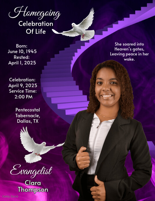 purple stairs and luxury blue Funeral Flyer Memorial Flyer Template ...