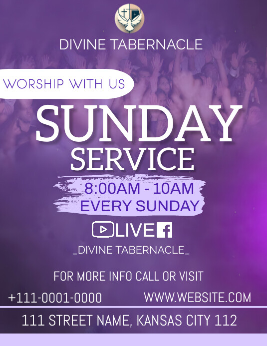 Purple Sunday Church Service Flyer (us Lette Template | PosterMyWall