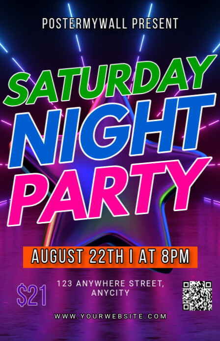 Purple Tipografi Saturday Night Party Tabloid Template | PosterMyWall