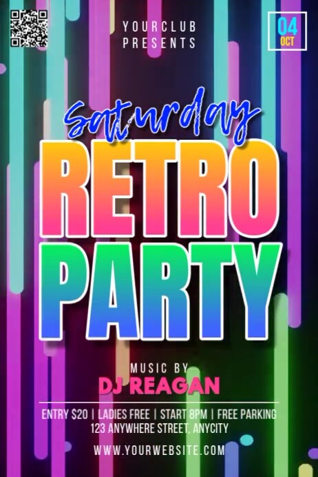 Plantilla de Purple Tipografi Saturday Retro Party Poster | PosterMyWall