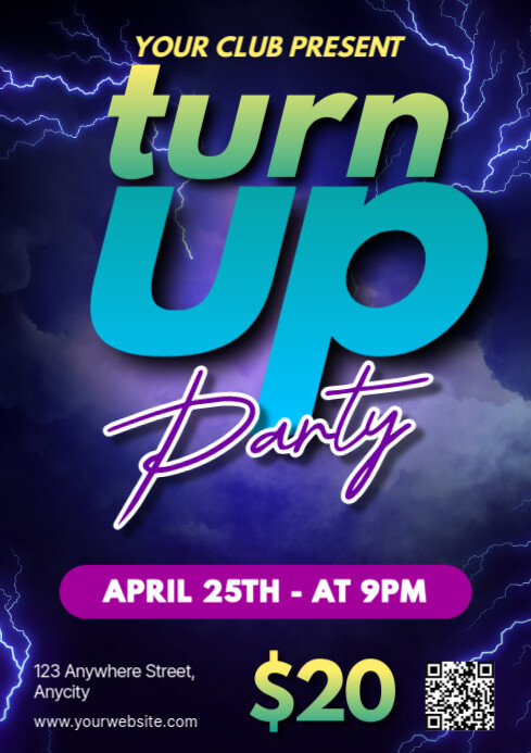 Plantilla de Purple Tipografi Turn Up Party A1 | PosterMyWall