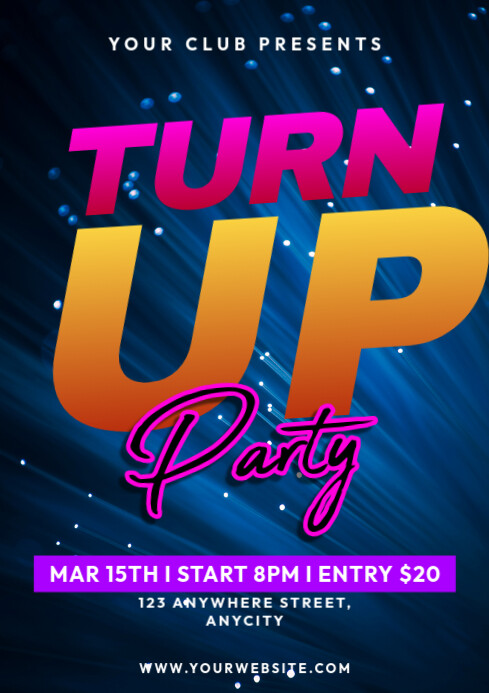 Purple Tipografi Turn Up Party A4 Template | PosterMyWall