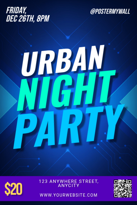 Purple Tipografi Urban Night Party Poster Template | PosterMyWall