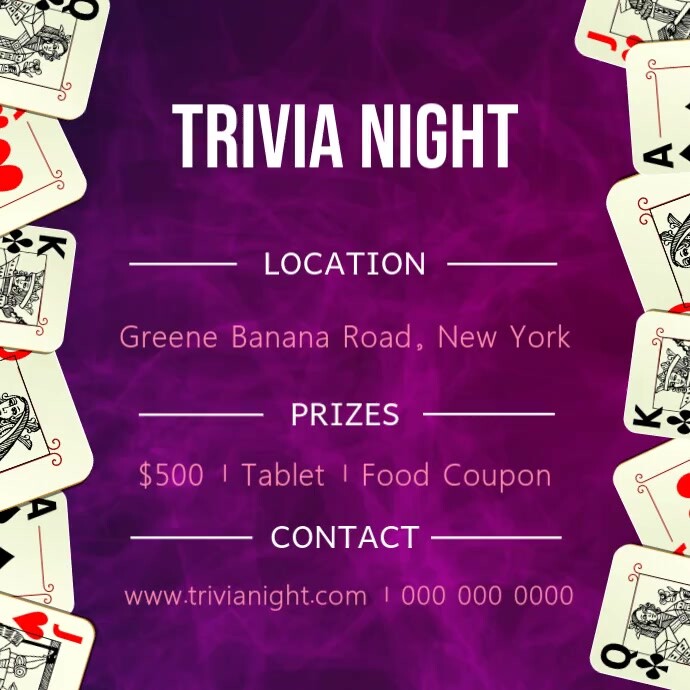 Plantilla de Púrpura Trivia Noche Plaza Video | PosterMyWall