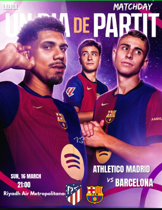 Purple Typographic Atletico Madrid Vs Barcelona Matchday Flyer (us ...
