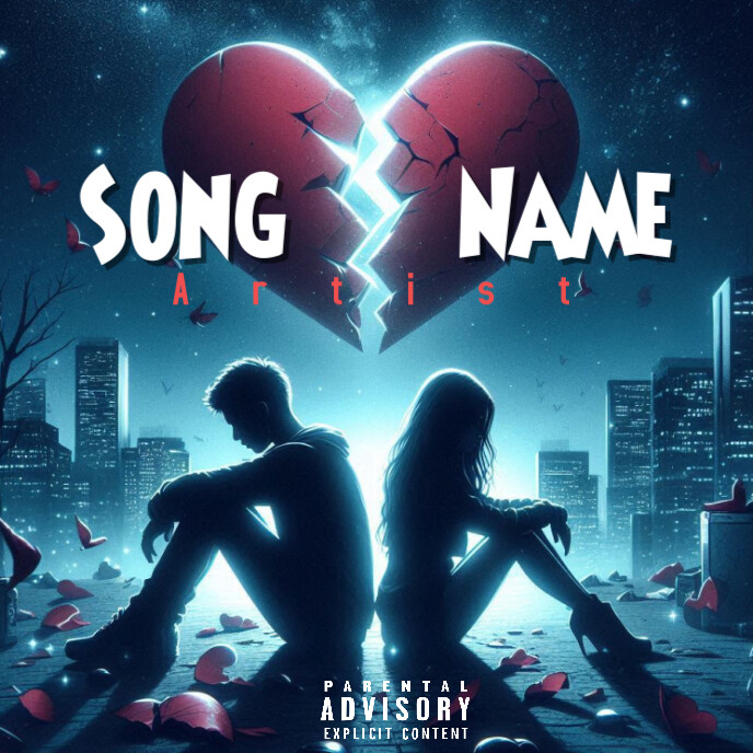 Purple Typographic Broken Heart Couple Song Mixtape Album Cover ...