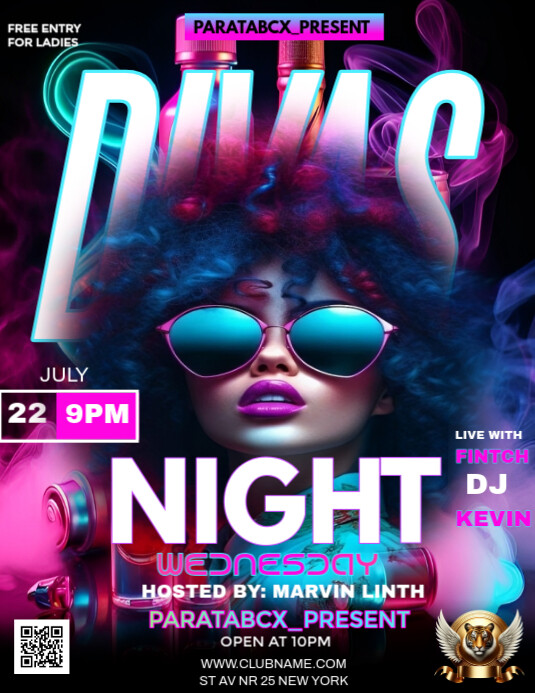 Purple Typographic Divas Night Wednesday Party Flyer (us Letter ...