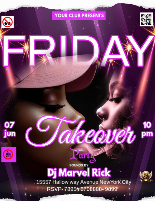 Copy of Purple Typographic Friday Takeover Party Flyer Flyer (us Letter ...