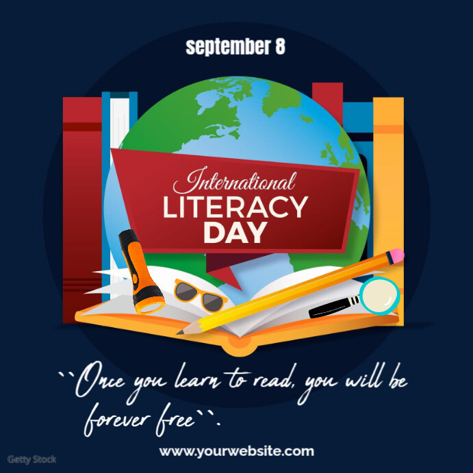 Purple Typographic Literacy Day , International Literacy Day Poster ...