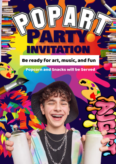 Purple Typographic Pop Art Party Invitation A4 Template | PosterMyWall