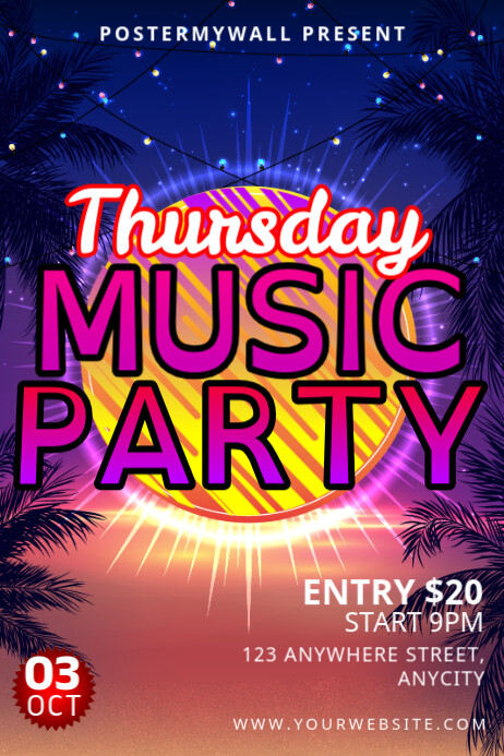 Plantilla de Purple Typographic Thursday Music Party Poste | PosterMyWall