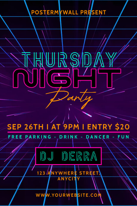 Copy of Purple Typographic Thursday Night Party Poste | PosterMyWall