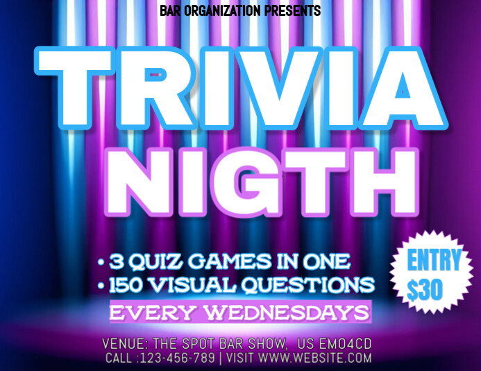 Purple Typographic Trivia Night Flyer (us Letter) Template | PosterMyWall